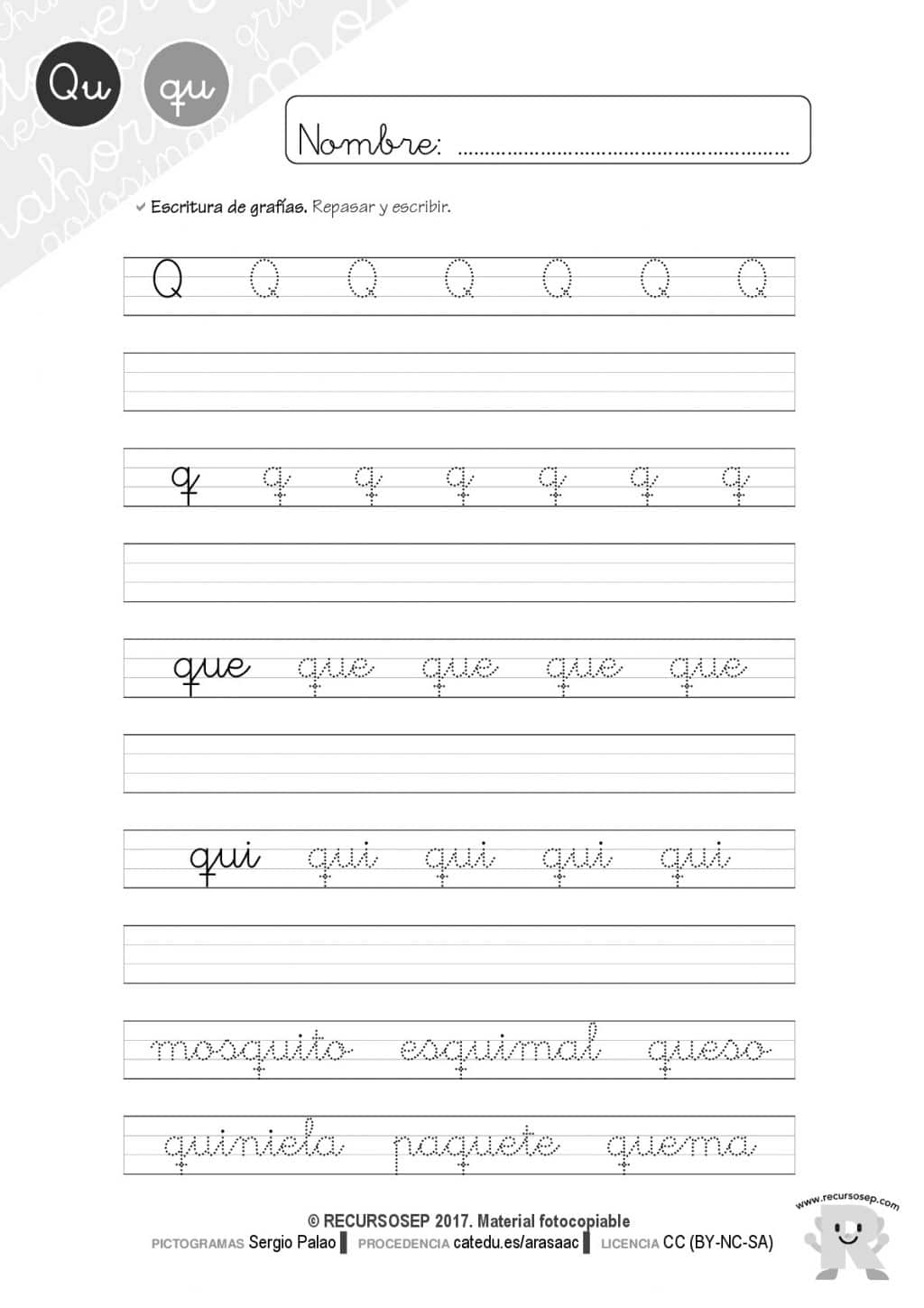 Taller de lectoescritura: LETRA Q – Hojas de lectura y actividades