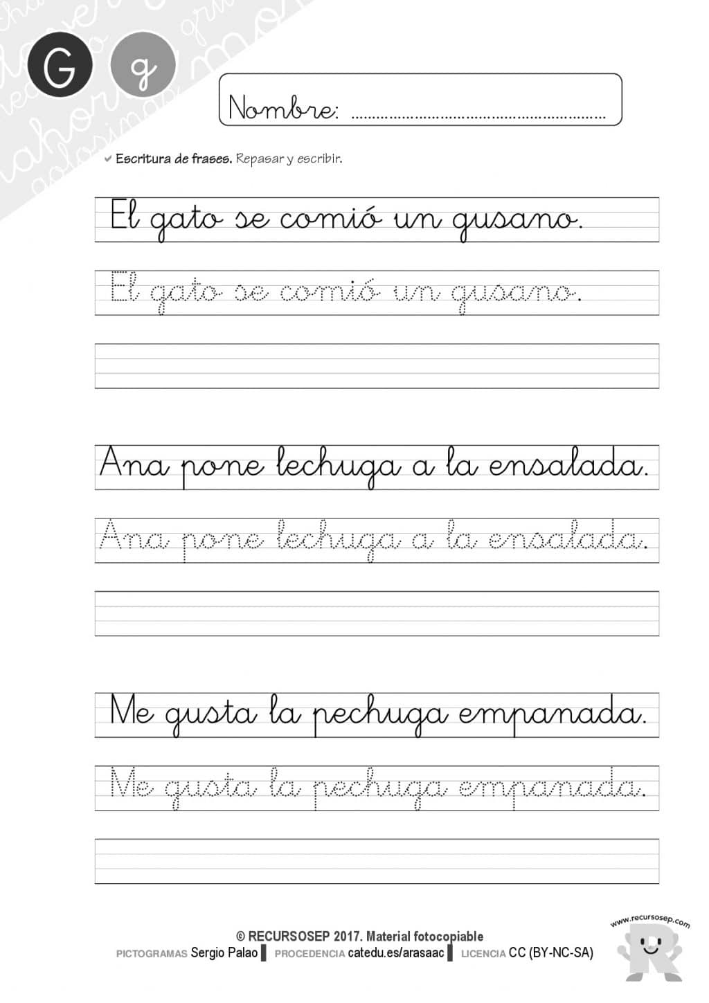 Cartilla para leer: letra G (recursos fotocopiables)