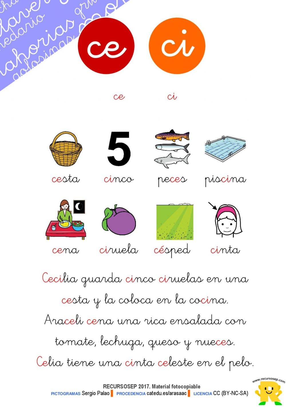 Cuadernillo de lectura y escritura: grupos CE, CI