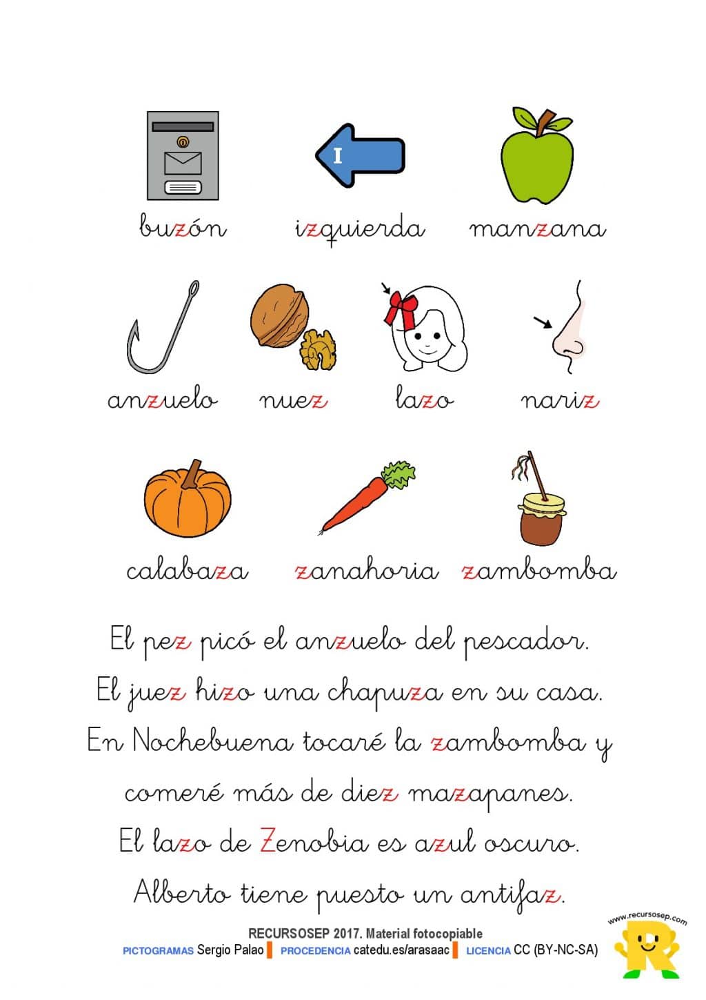 Cuadernillo de lectura y escritura: letra Z