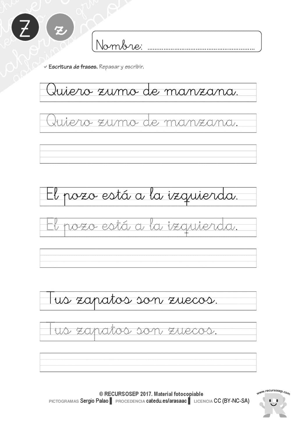 Cuadernillo de lectura y escritura: letra Z