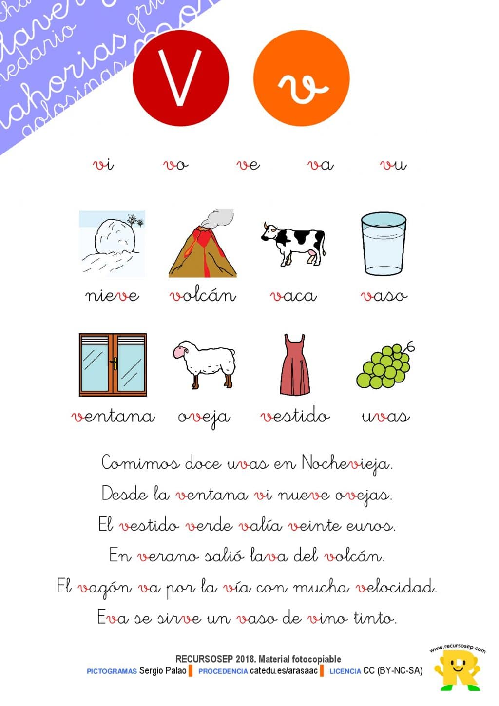 Cuadernillo de lectura y escritura: letra V