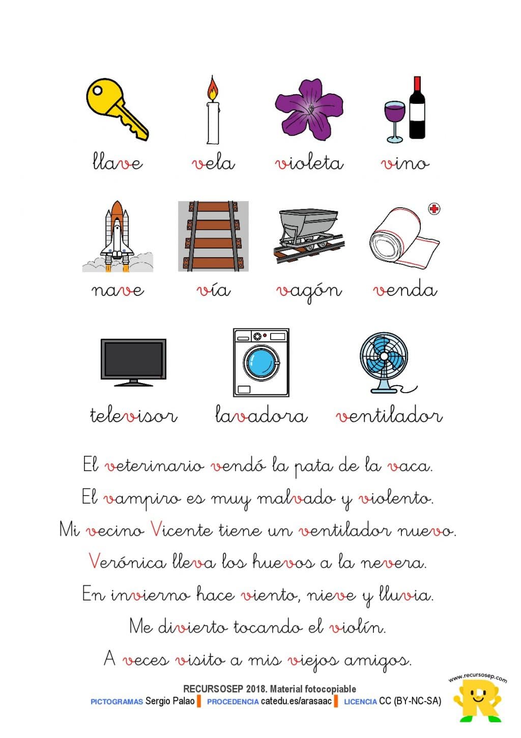 Cuadernillo de lectura y escritura: letra V