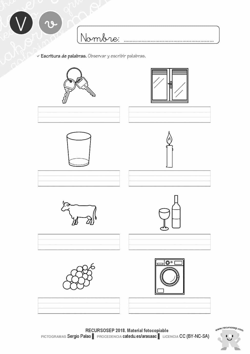 Cuadernillo de lectura y escritura: letra V