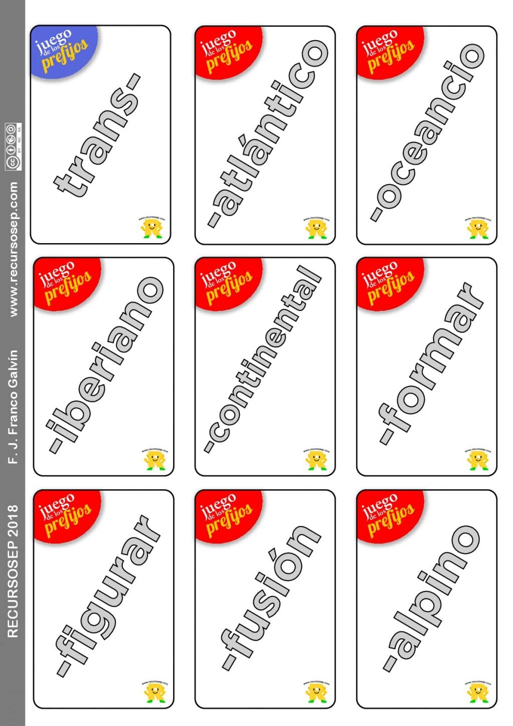 Juego de los PREFIJOS ¡¡¡162 tarjetas!!!