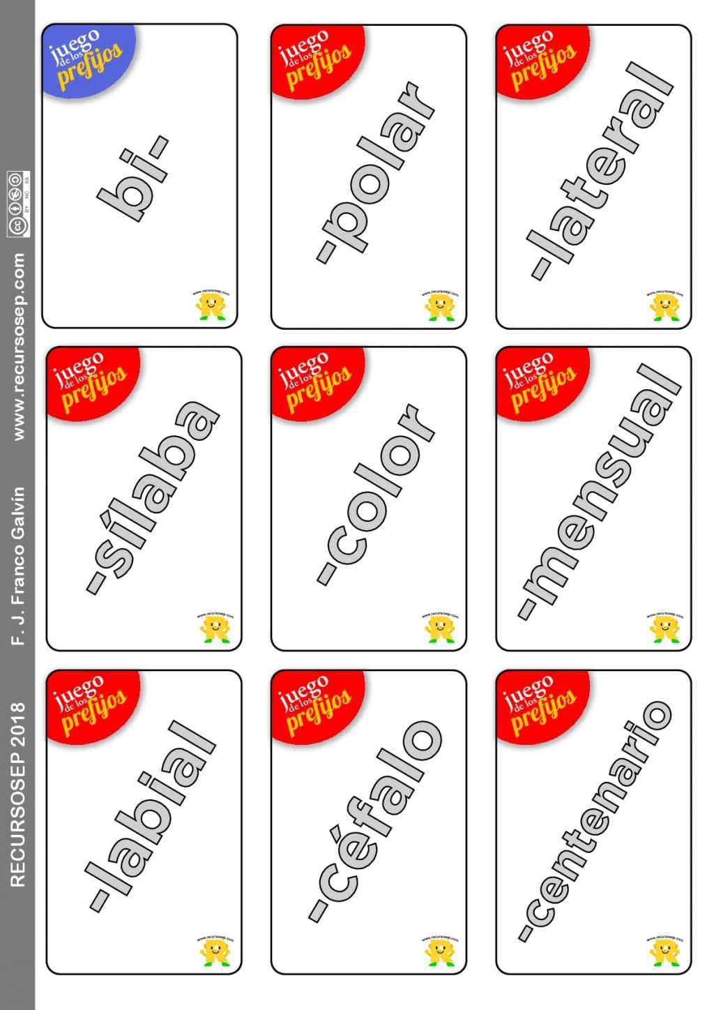 Juego de los PREFIJOS ¡¡¡162 tarjetas!!!