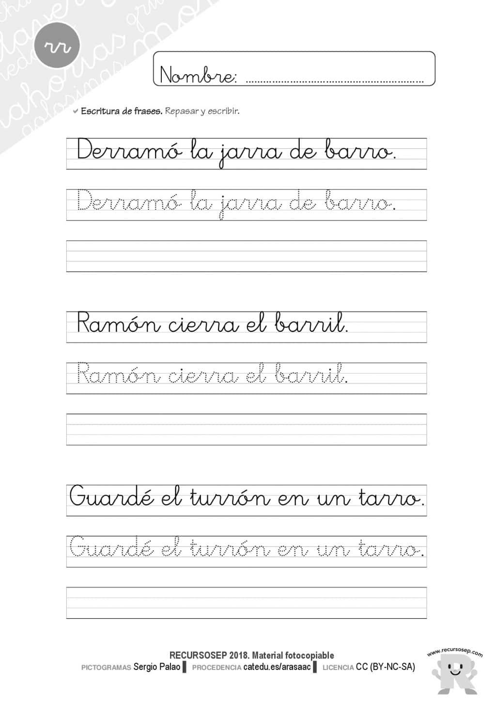 Cuadernillo de lectura y escritura: grupo RR