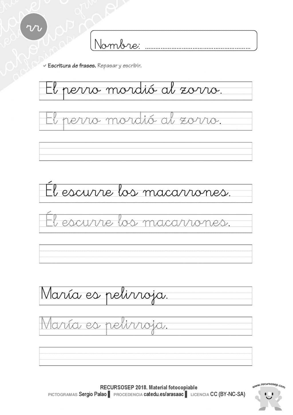 Cuadernillo de lectura y escritura: grupo RR