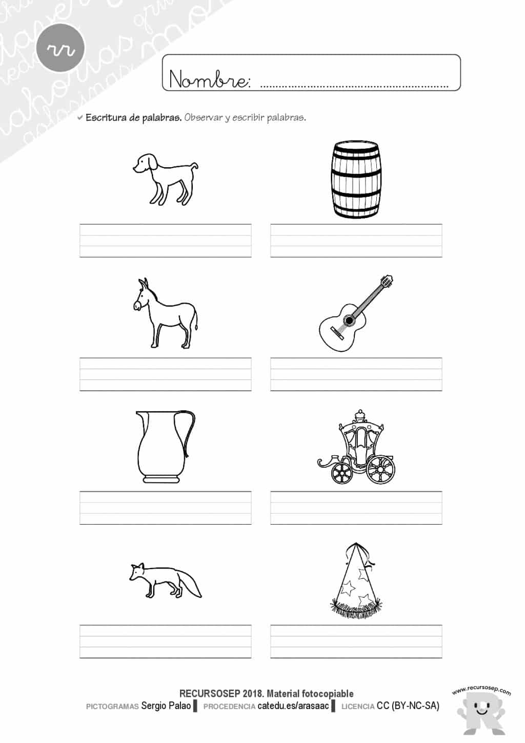 Cuadernillo de lectura y escritura: grupo RR