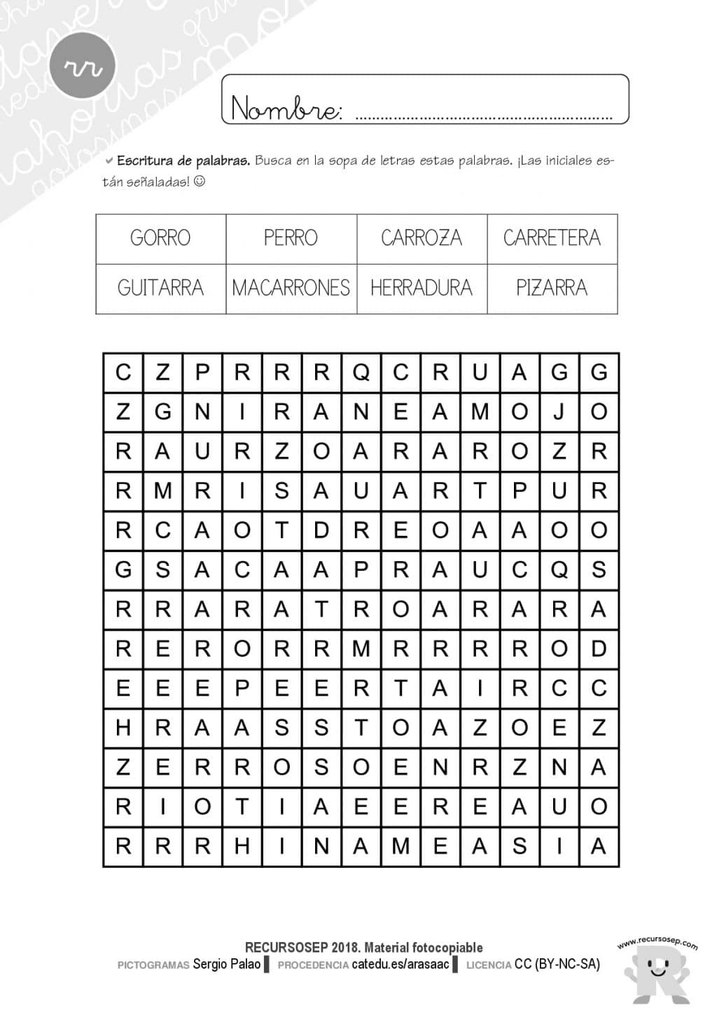 Cuadernillo de lectura y escritura: grupo RR