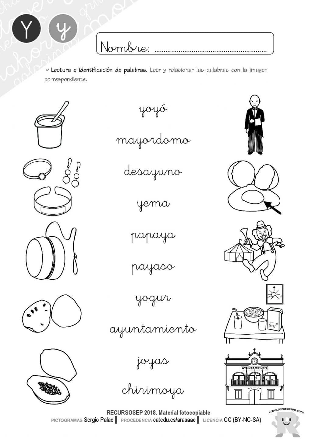 Cuadernillo de lectura y escritura: letra Y