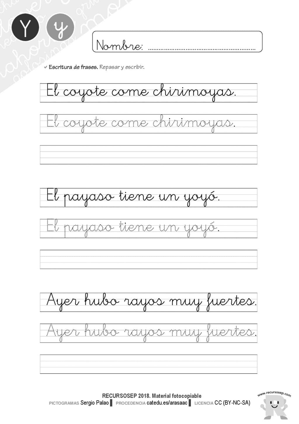 Cuadernillo de lectura y escritura: letra Y