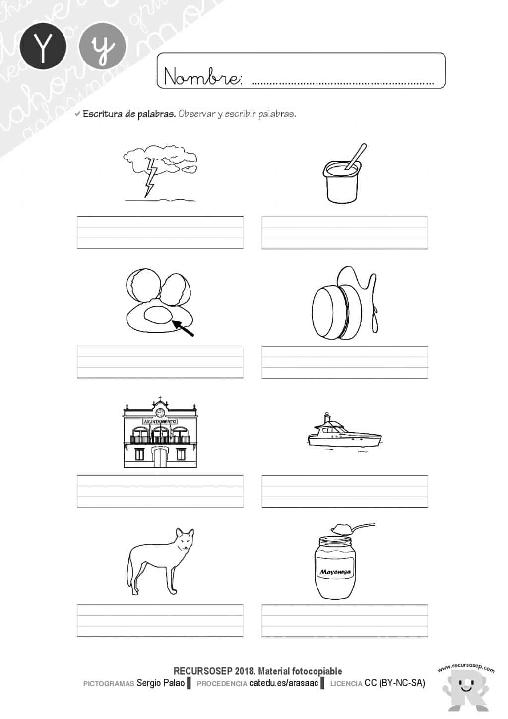 Cuadernillo de lectura y escritura: letra Y