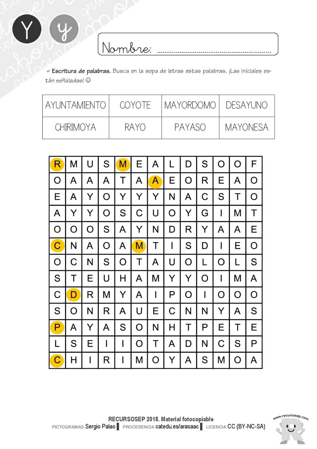 Cuadernillo de lectura y escritura: letra Y