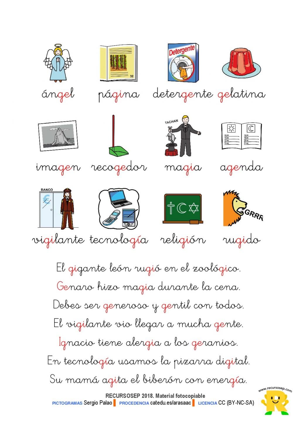 Cuadernillo de lectura y escritura: GE – GI