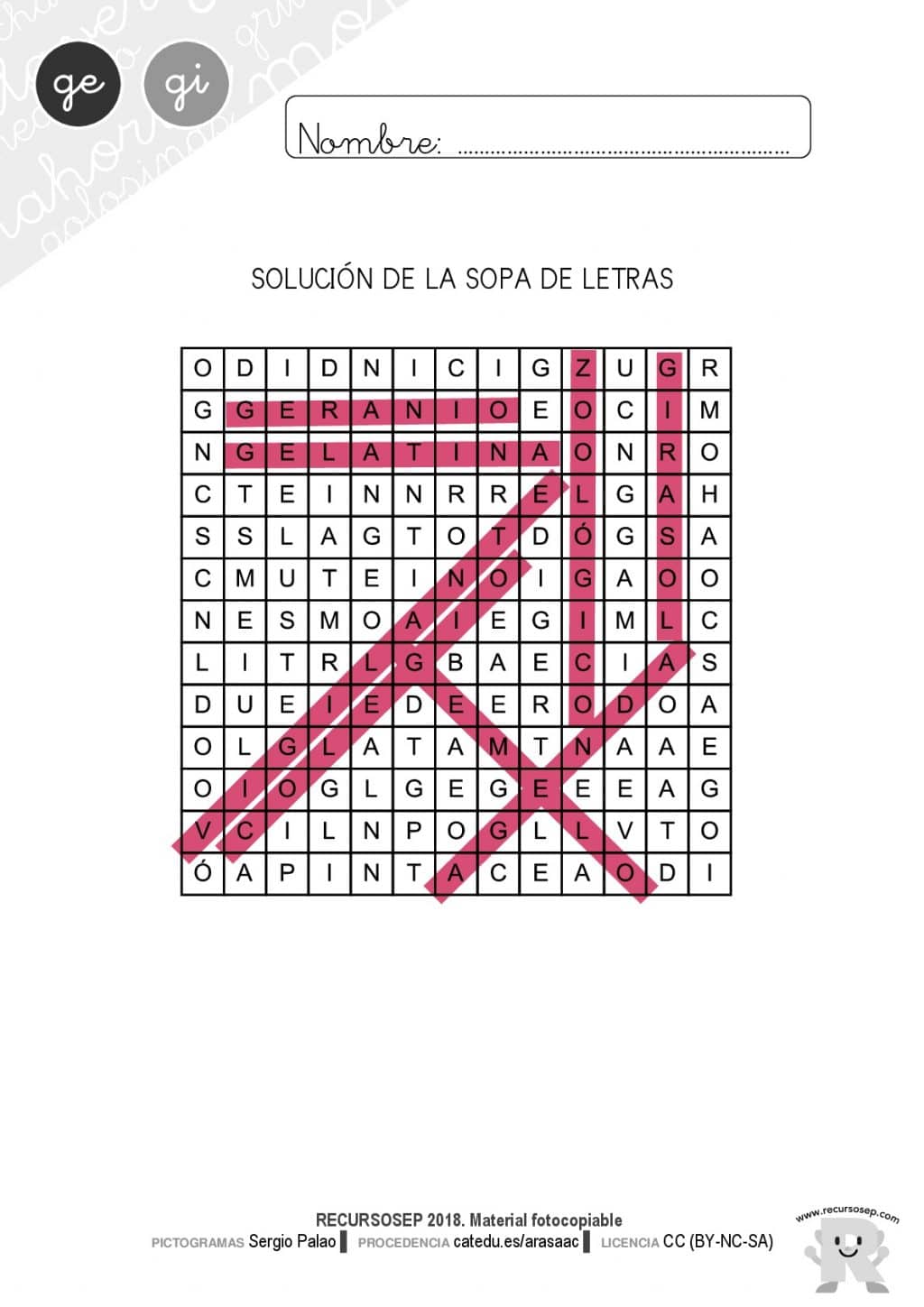 Cuadernillo de lectura y escritura: GE – GI