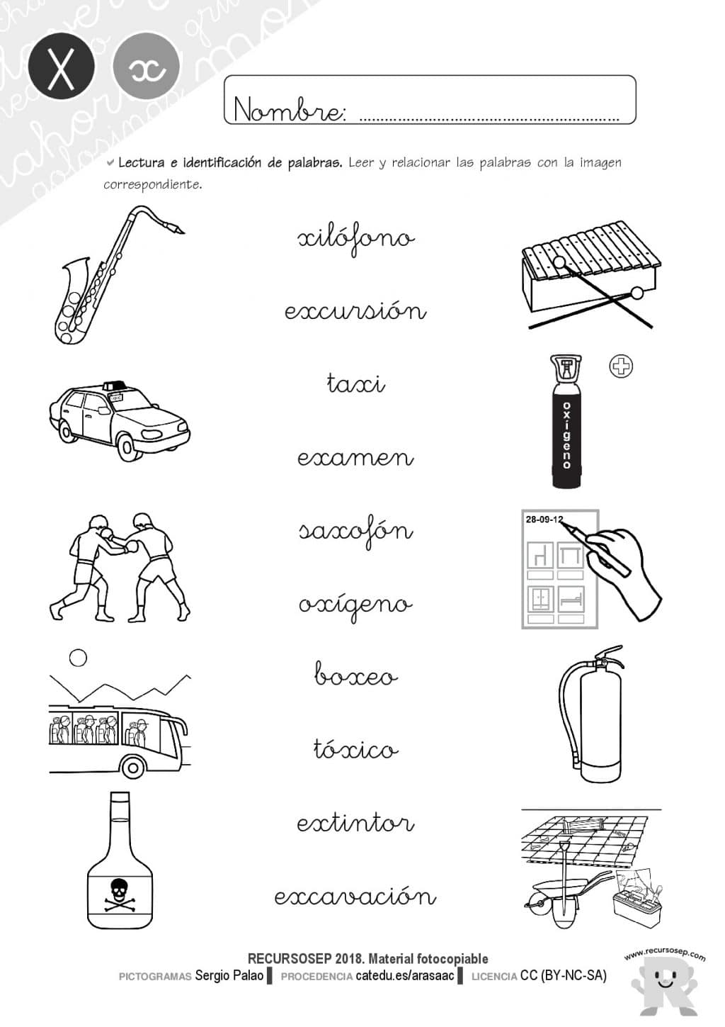 Cuadernillo de lectura y escritura: letra X