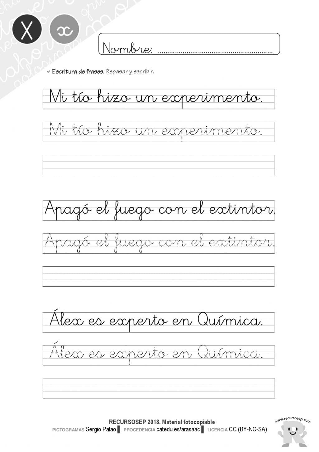 Cuadernillo de lectura y escritura: letra X