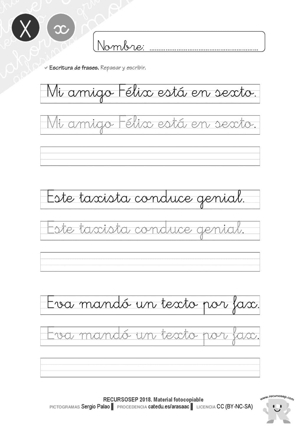 Cuadernillo de lectura y escritura: letra X