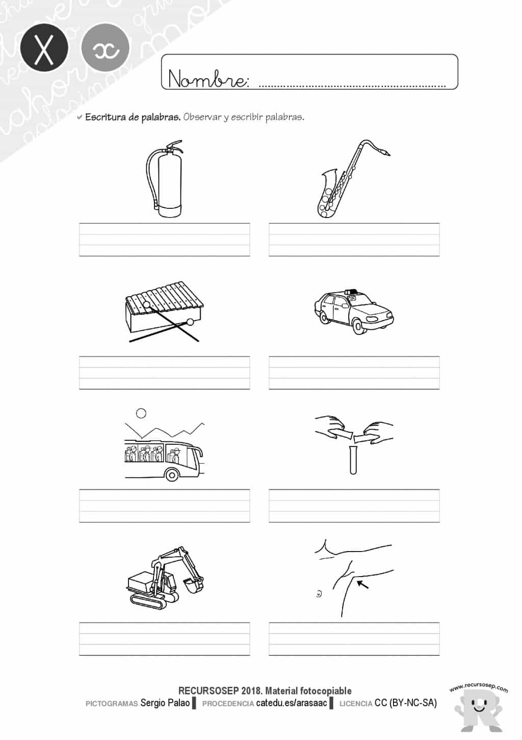 Cuadernillo de lectura y escritura: letra X