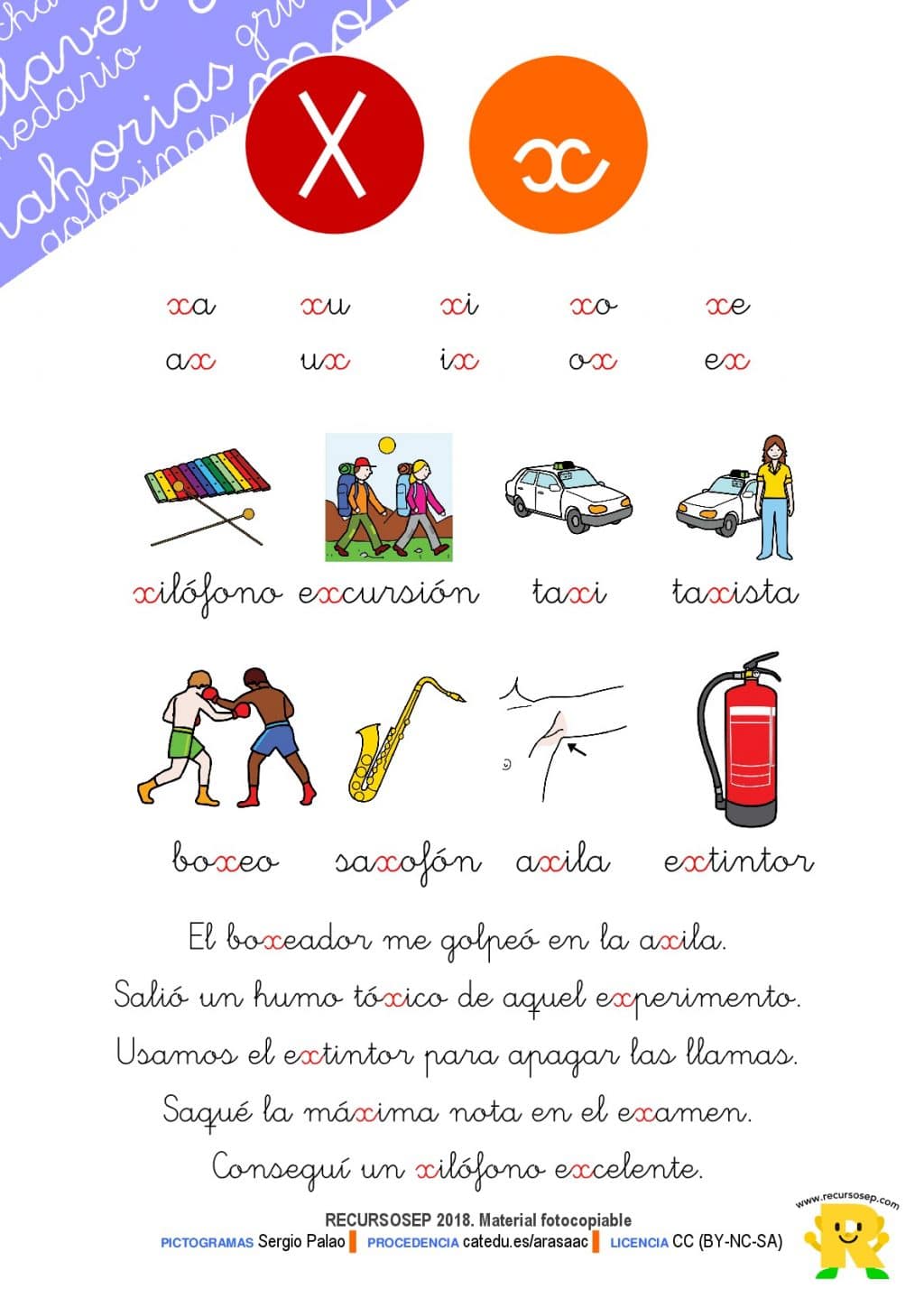 Cuadernillo de lectura y escritura: letra X