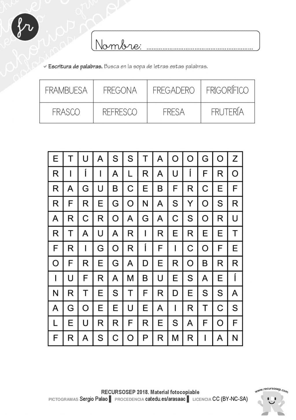 Cuadernillo de lectura y escritura: trabada FR