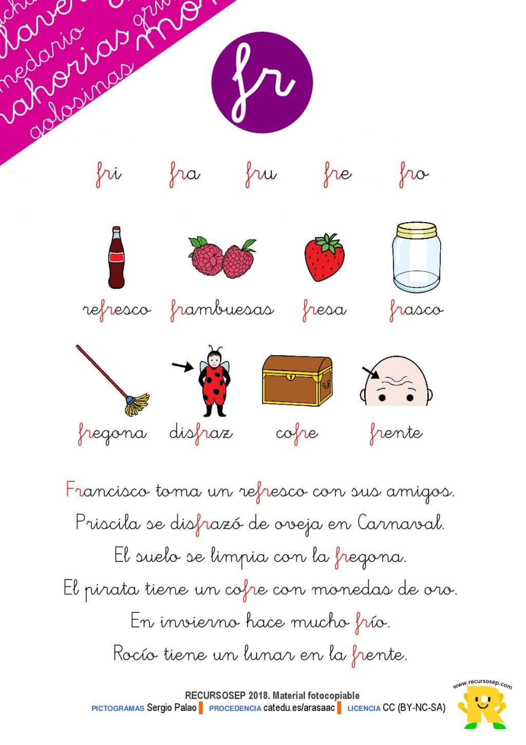 Cuadernillo de lectura y escritura: trabada FR