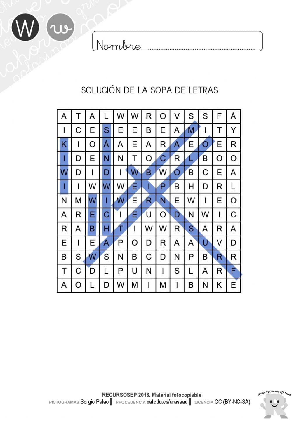 Cuadernillo de lectura y escritura: letra W