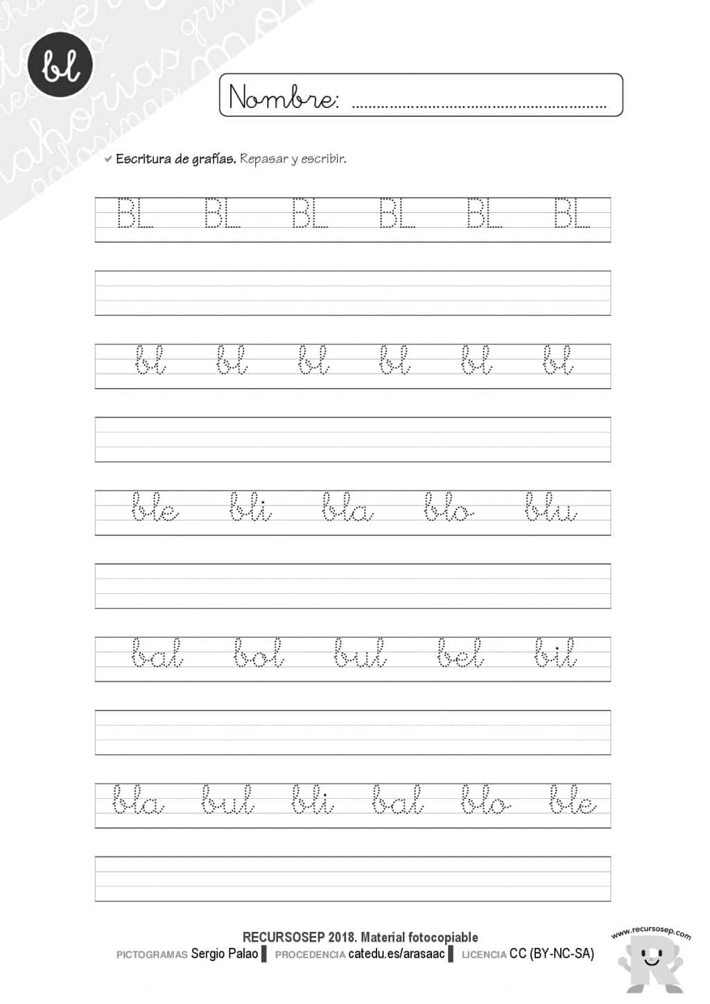 Cuadernillo de lectura y escritura: trabada BL