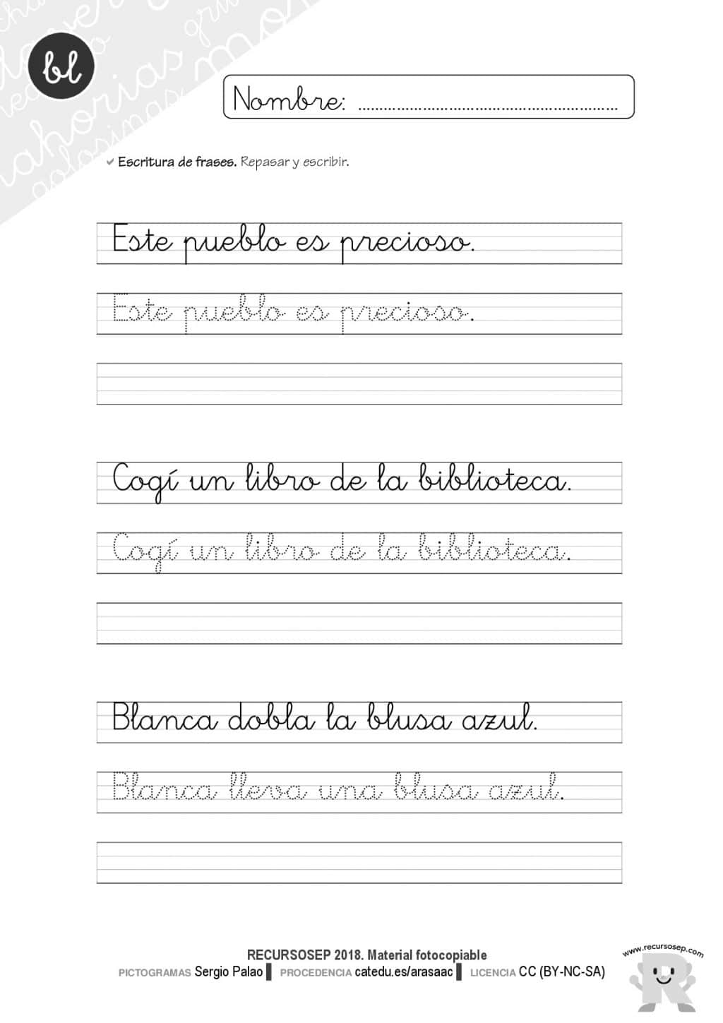 Cuadernillo de lectura y escritura: trabada BL