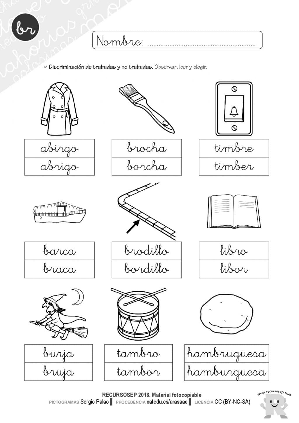Cuadernillo de lectura y escritura: trabada BR