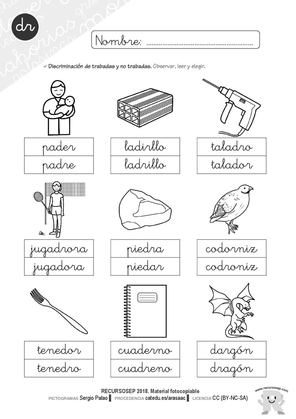 Cuadernillo de lectura y escritura: trabada DR