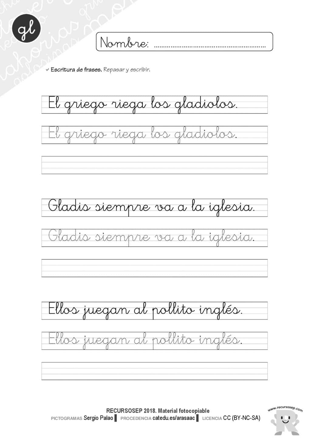 Cuadernillo de lectura y escritura: trabada GL