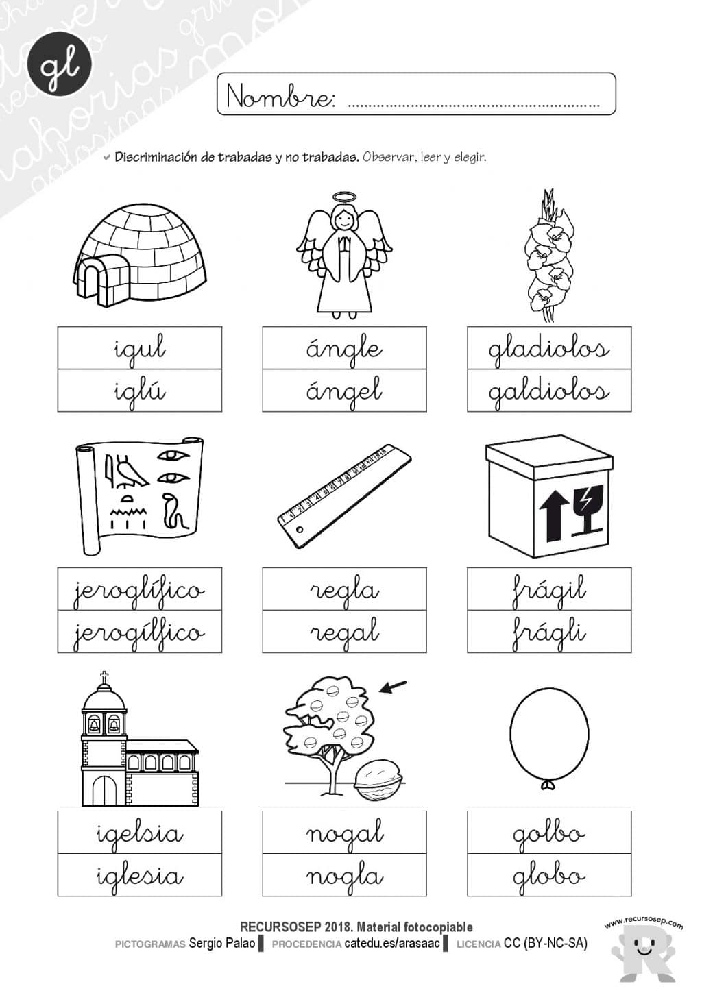 Cuadernillo de lectura y escritura: trabada GL