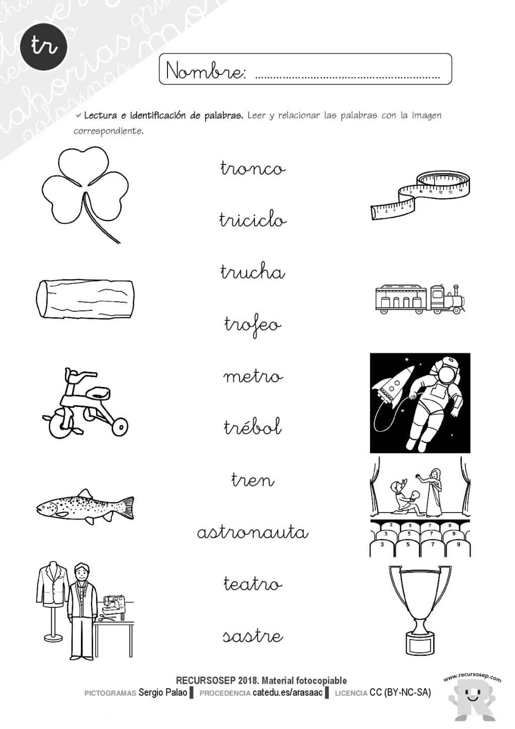 Cuadernillo de lectura y escritura: trabada TR