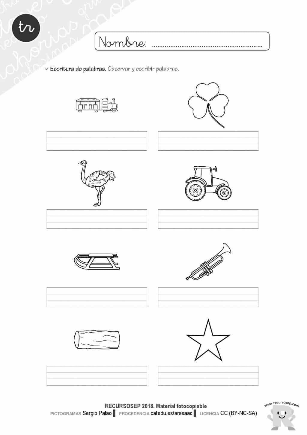 Cuadernillo de lectura y escritura: trabada TR