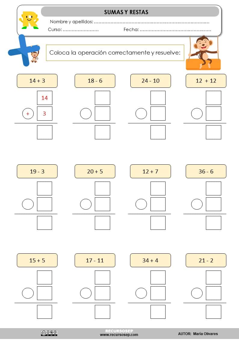 plantillas sumas y restas