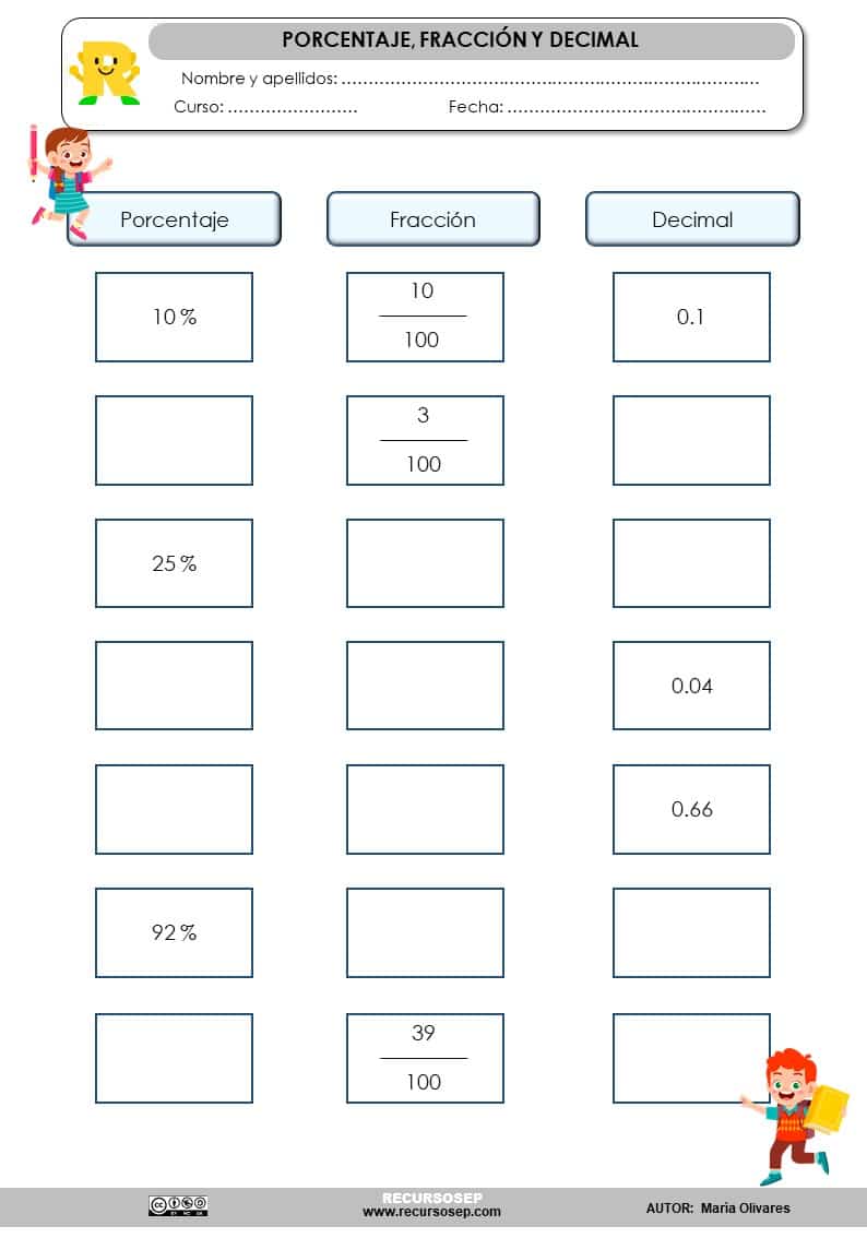 Porcentaje Fraccion Decimal 1