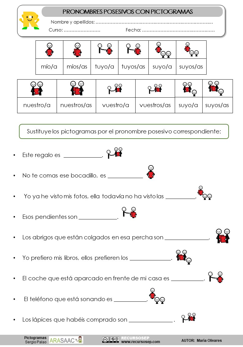 Pronombres Posesivos Actividades