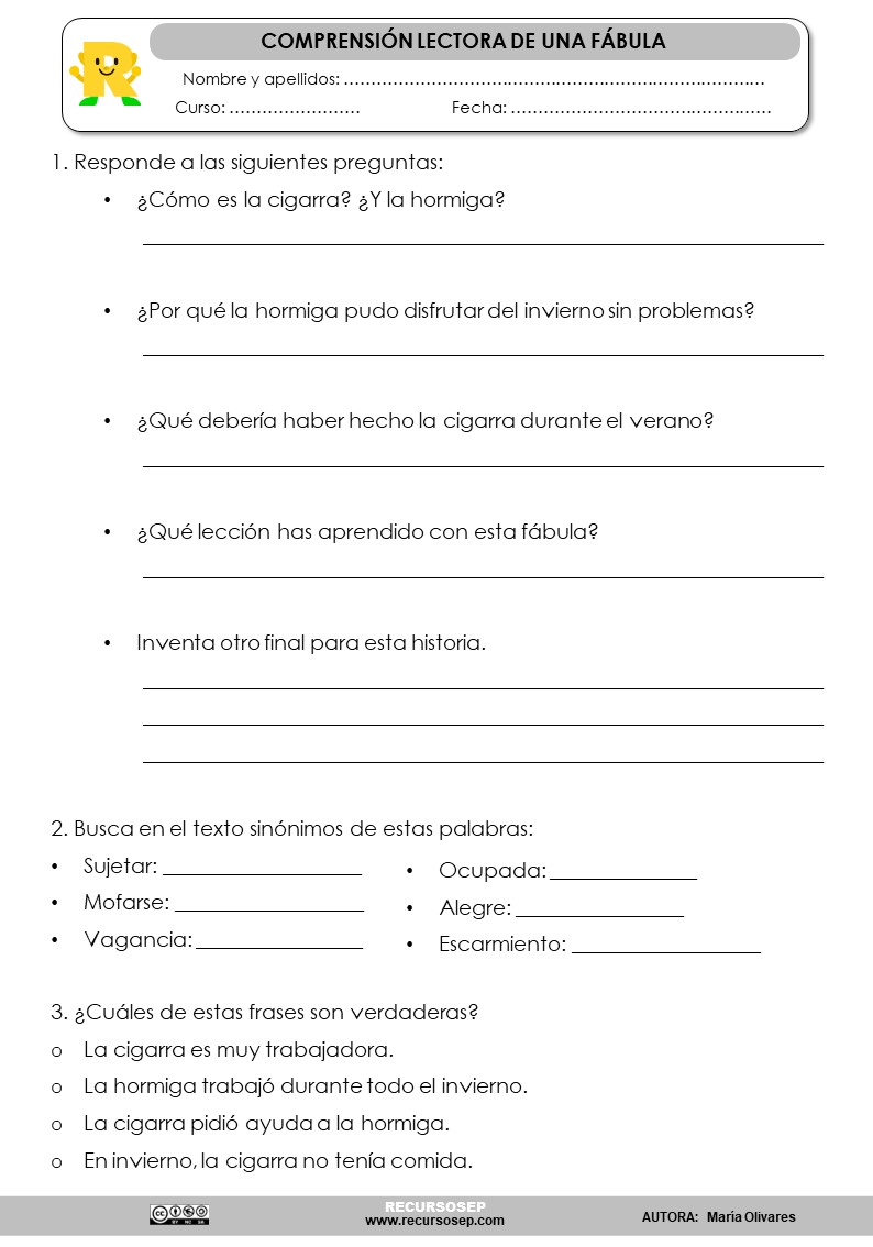 Comprensión Lectora De Una Fábula