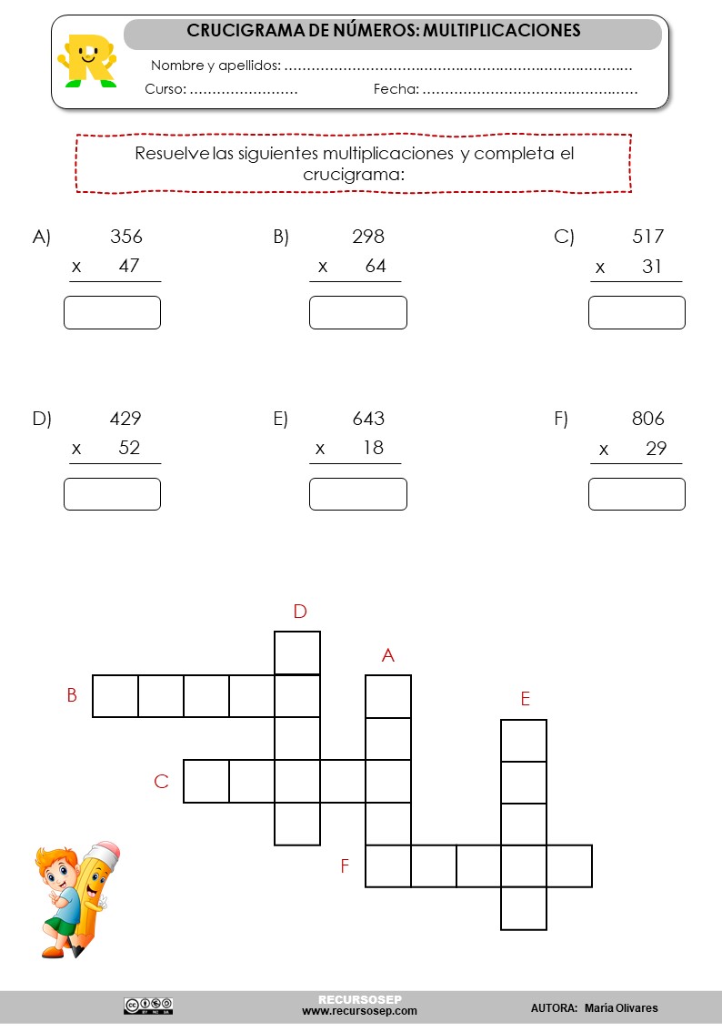 Crucigrama De Números Multiplicaciones