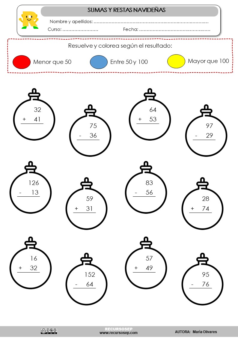 sumas y restas navideñas