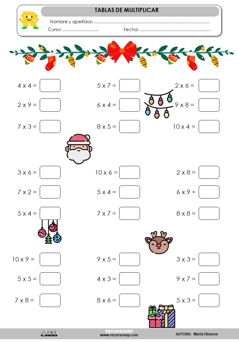 plantilla tablas navidad