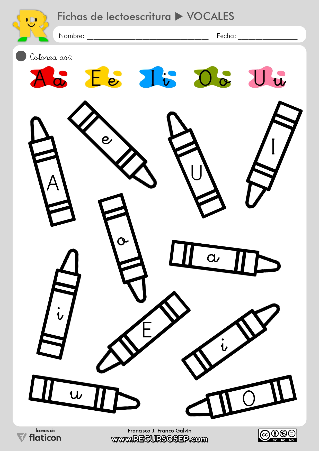 Fichas de LECTOESCRITURA – VOCALES (Letra ligada e imprenta)