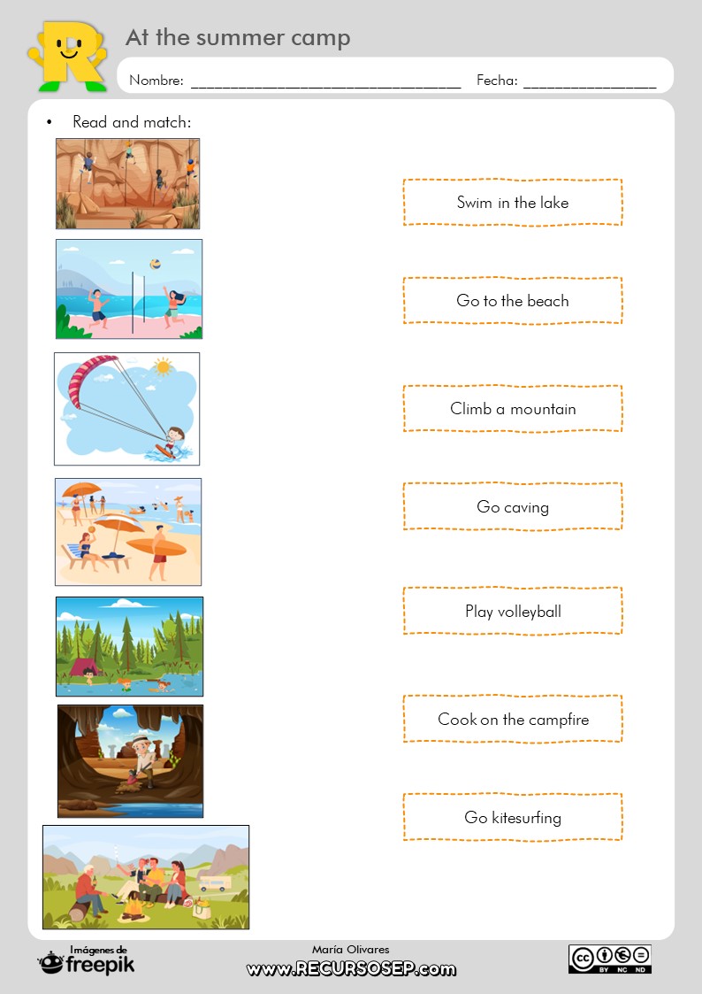 vocabulary at the summer camp