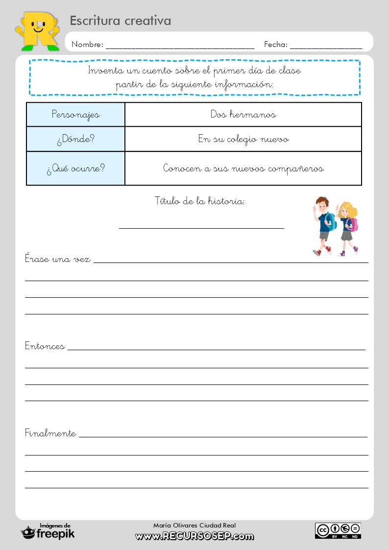Inventar cuento primer dia clase